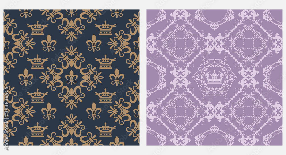 Seamless royal backgrounds. Patterns for wallpaper. Vector graphics ...