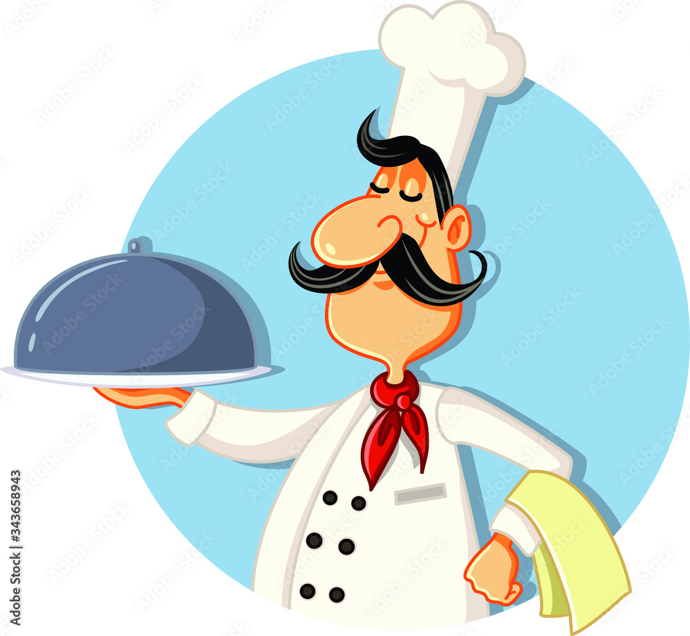 Cartoon Chef Holding a Silver Platter Vector Illustration Stock Vector ...