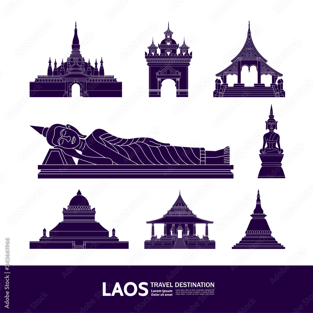 Laos travel destination grand vector illustration. Stock Vector | Adobe ...