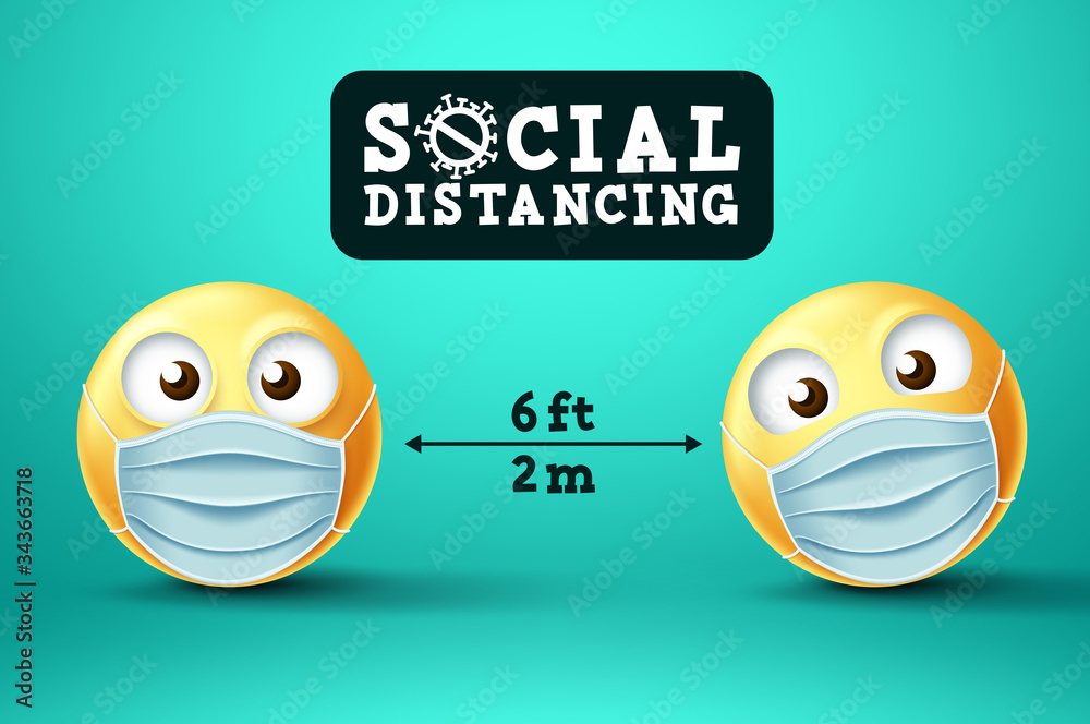 Social Distancing smiley emoji vector sign. Emoji or emoticon with face ...