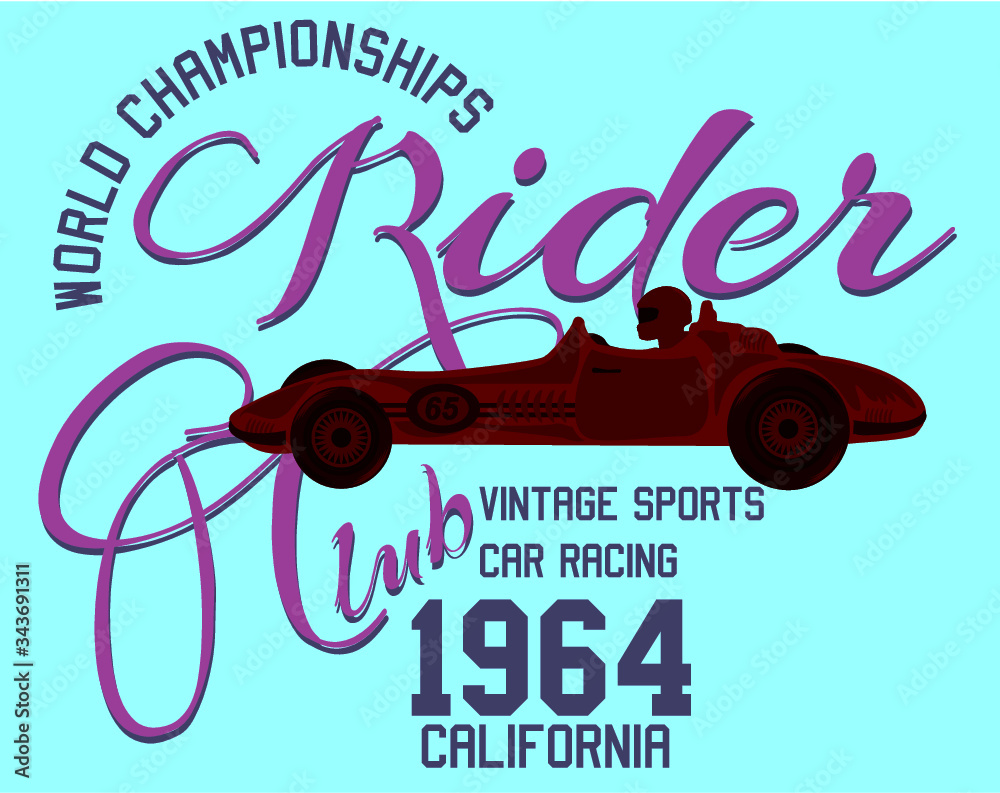 classic car rider club print and embroidery graphic design vector art ...