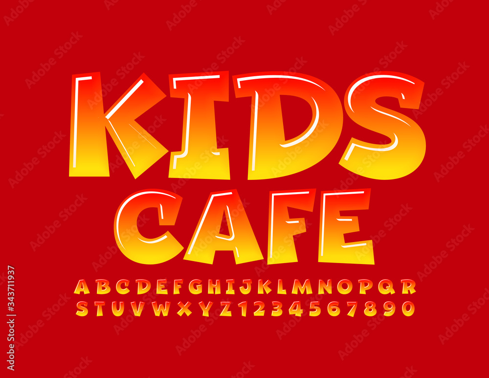 Vector bright template Kids Menu. Red and Yellow glossy Font, Playful ...