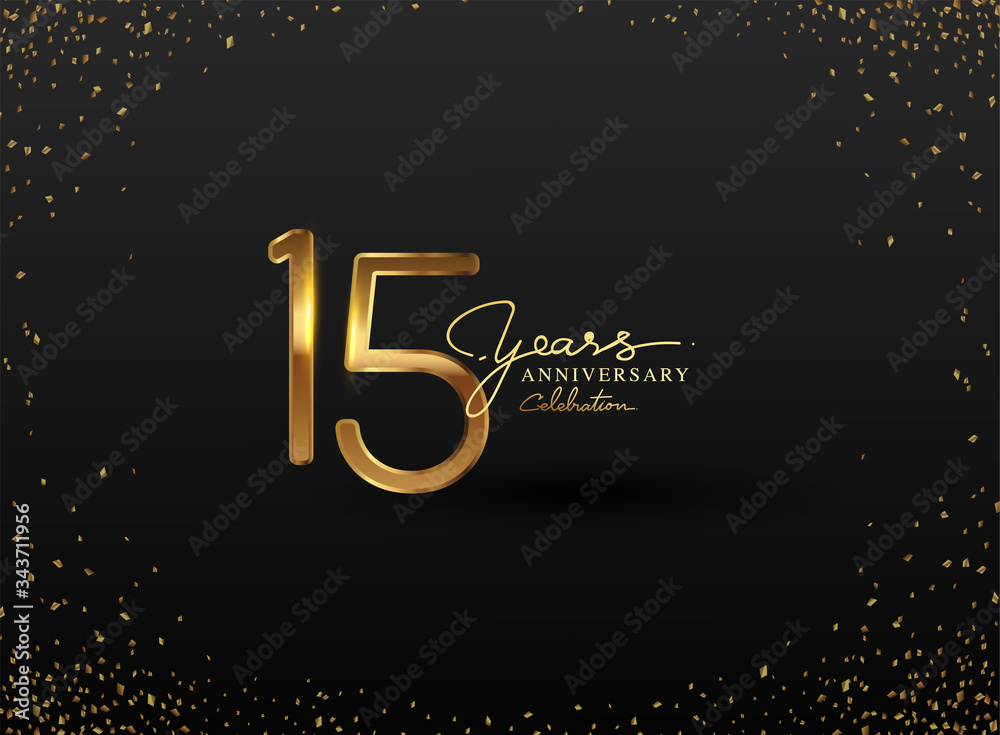 15 Years Anniversary Logo with Confetti Golden Colored isolated on ...