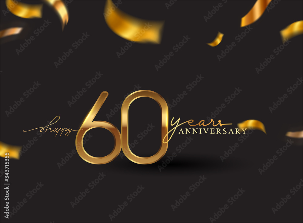 60 Years Anniversary Logo with Confetti Golden Colored isolated on ...