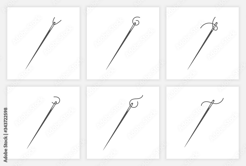 Needle and thread silhouette icon set vector illustration. Tailor logo ...