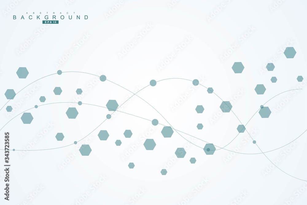 Science network pattern, connecting lines and dots. Technology hexagons ...