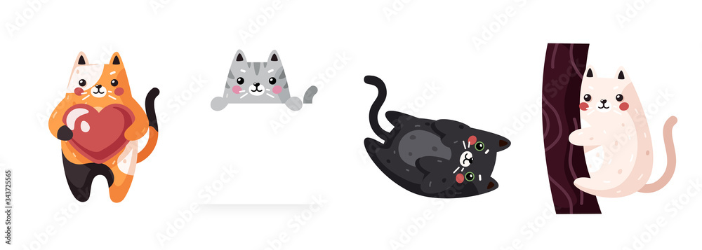 Vector cats. Cute cat set isolated. Funny cartoon animal characters ...