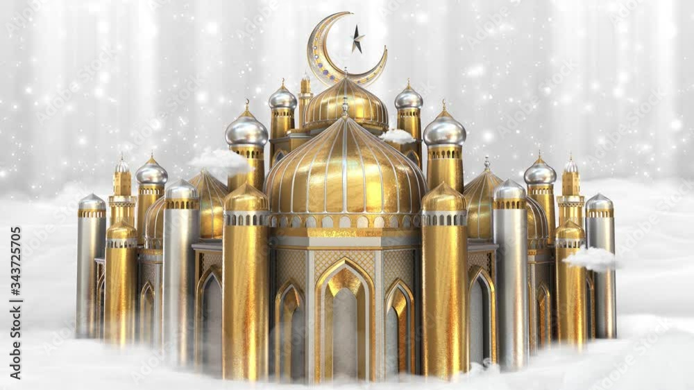 This stock motion graphics 4k video shows the Islamic mosque in heaven ...