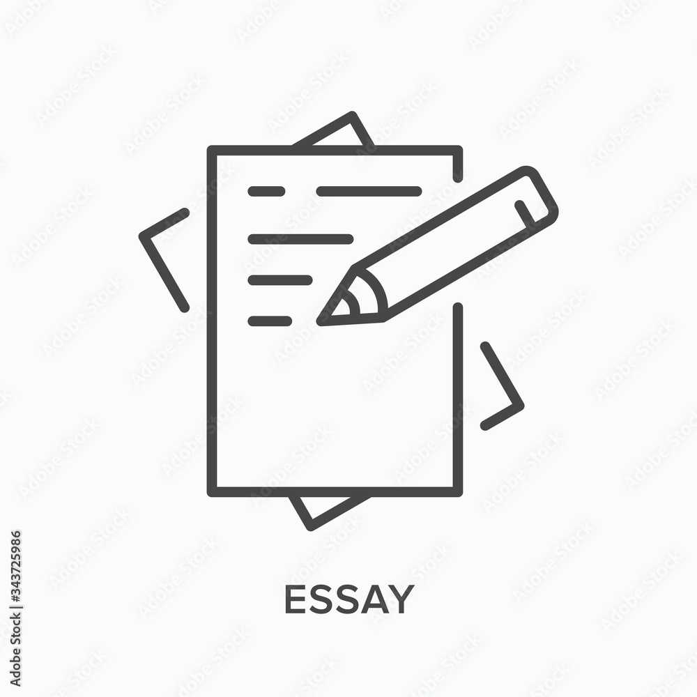 Essay line icon. Vector outline illustration of paper and pen ...