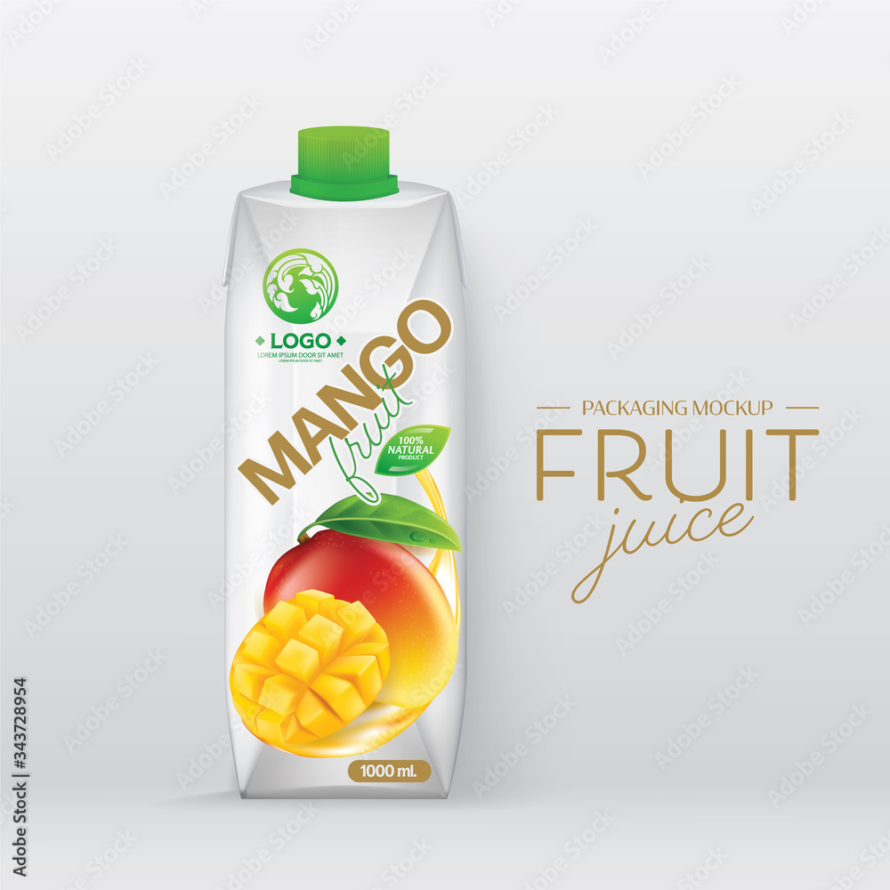 Realistic vector. Branding Design Packaging. Mango juice. Template ...