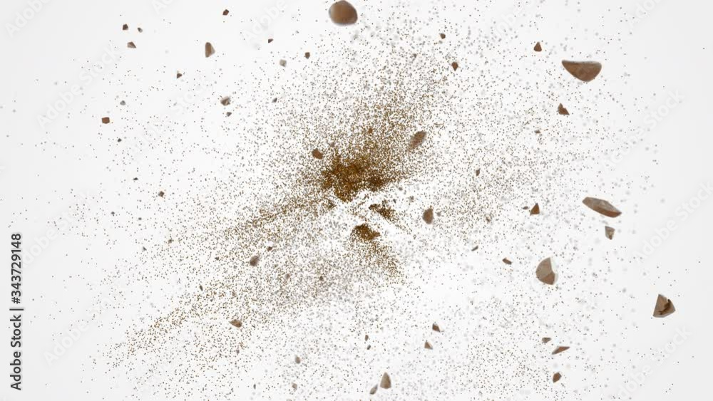 Abstract realistic 3D coffee bean explosion with coffee dust with alpha ...