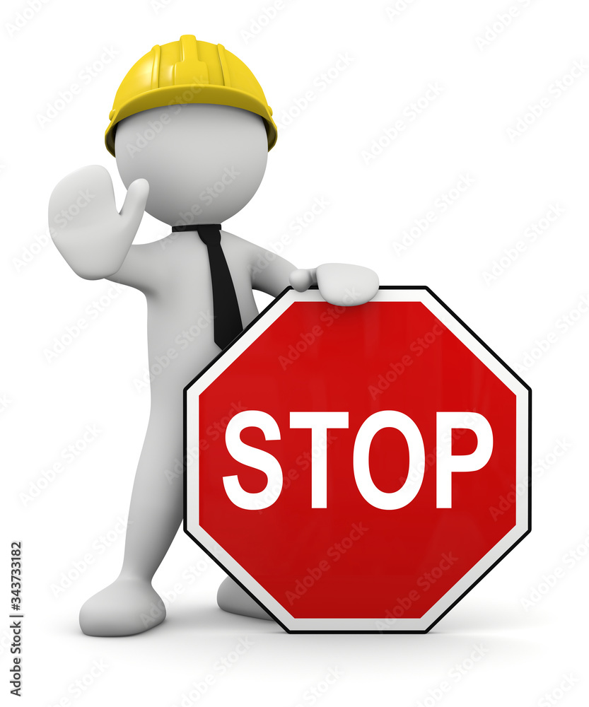 3d man prohibiting with stop sign Stock Illustration | Adobe Stock