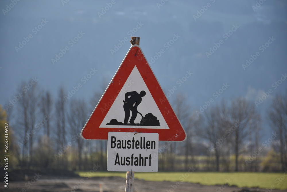 Verkehrszeichen, Baustelle, Achtung, Ausfahrt, Schild, Tafel, Zeichen ...