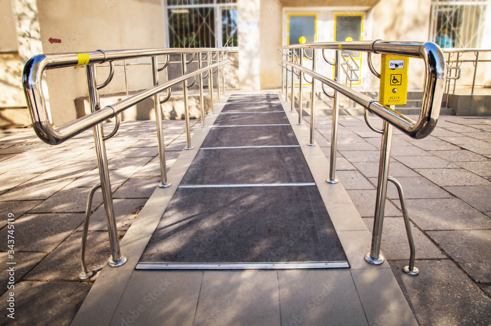 call button for help for the blind with Braille code, ramp for ...