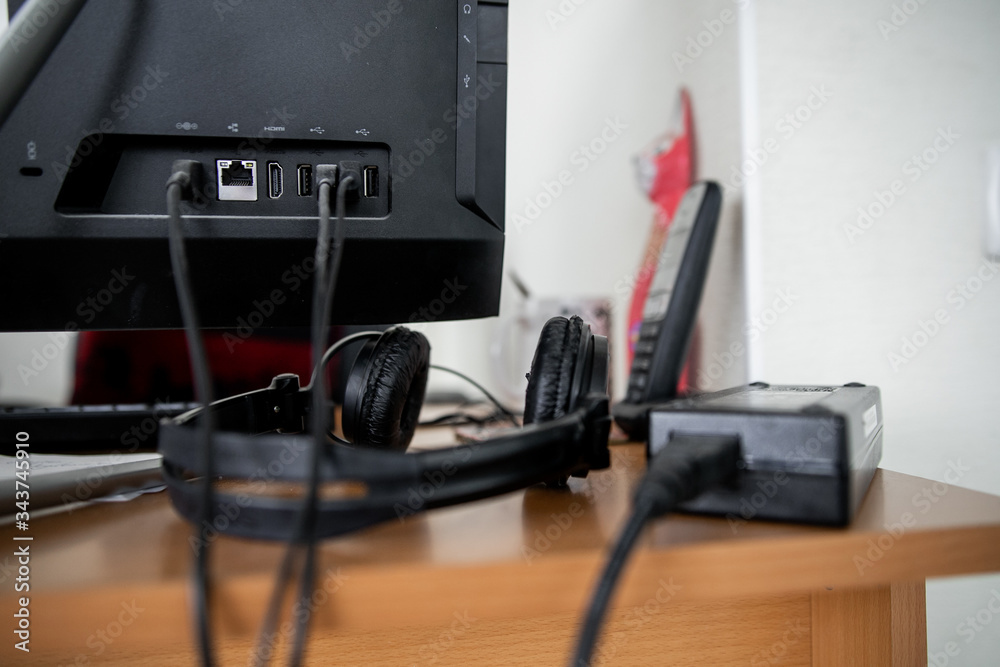 Concept of clutter in office. Unwound and tangled electrical wires ...