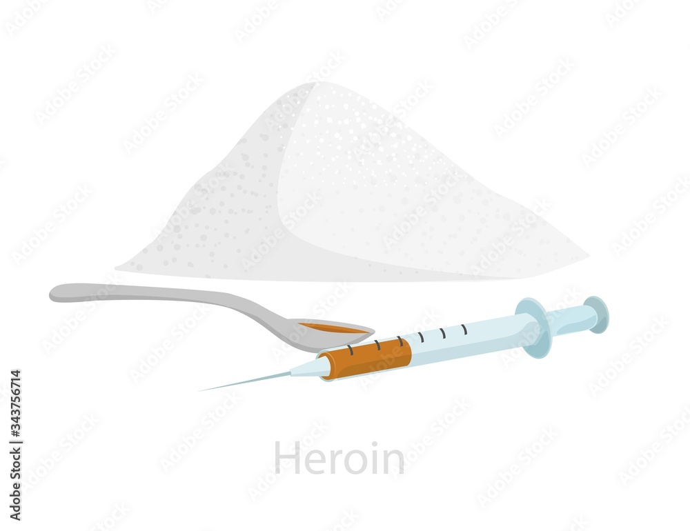 A slide of heroin with a syringe with a ready injection and a dose ...