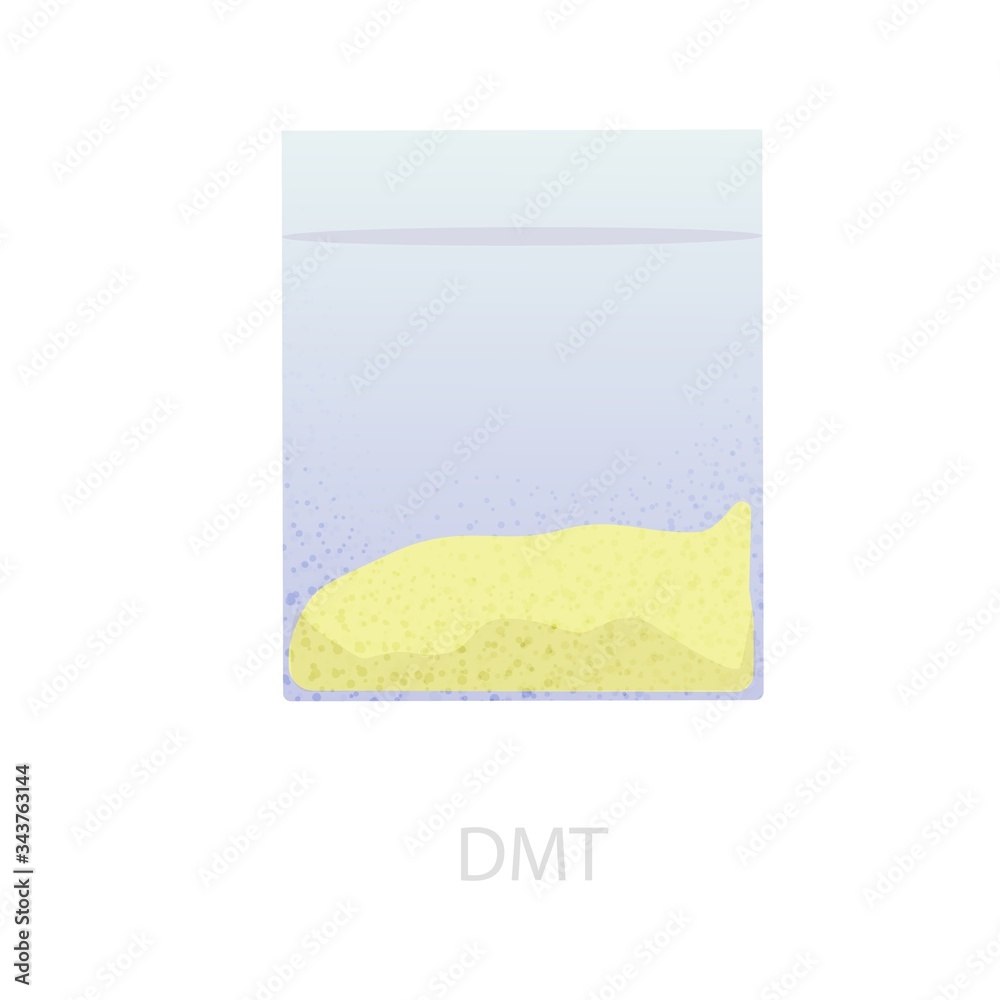 A serving of yellow DMT in a bag. The illustration of the psychedelic ...