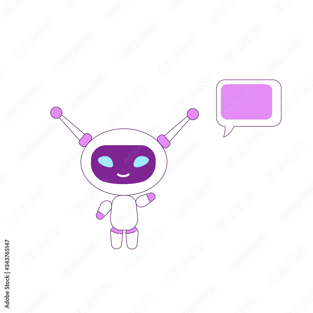 Virtual assistant flat color vector character. Boy bot waving hand. AI ...