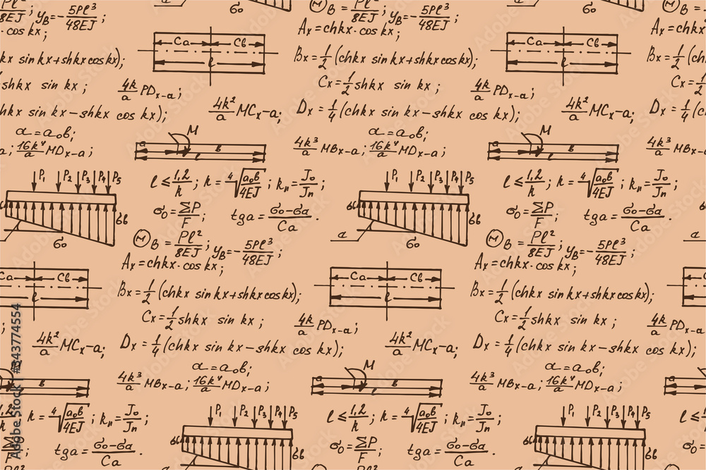 Vector seamless pattern with physics formulas and equations on kraft ...