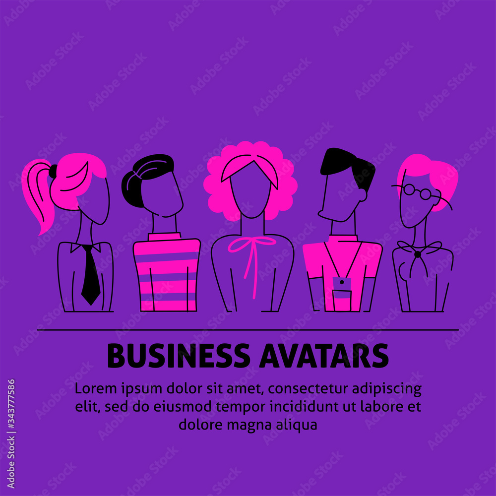 A square vector image with doodle business avatars for presentation ...