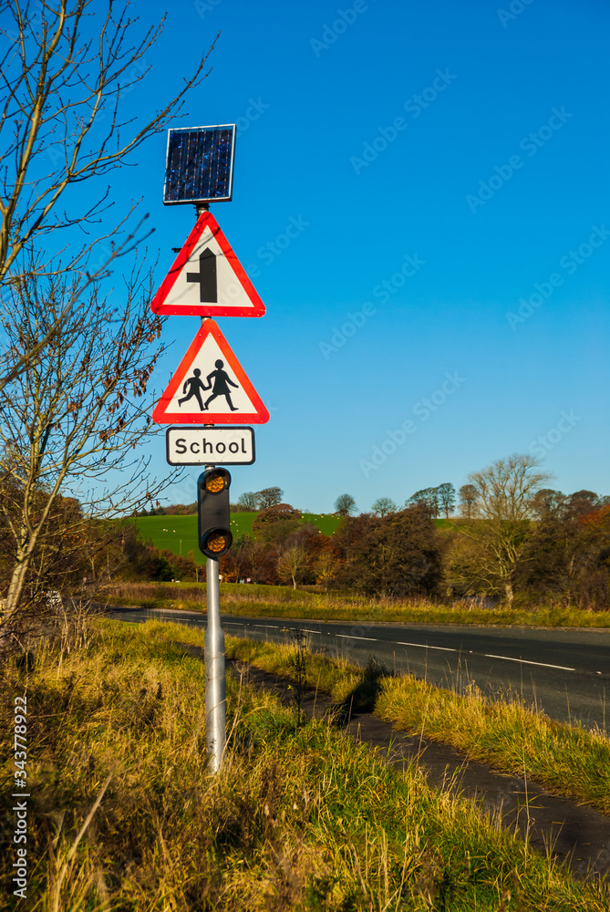 Solar powered traffic signs ,speed warning sign in a school zone,with ...