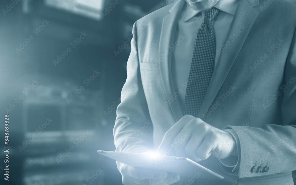 Server room engineer. Double exposure background tonned image. Stock ...
