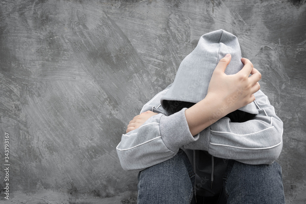 Drugs addiction and withdrawal symptoms concept. Depressed and hopeless ...