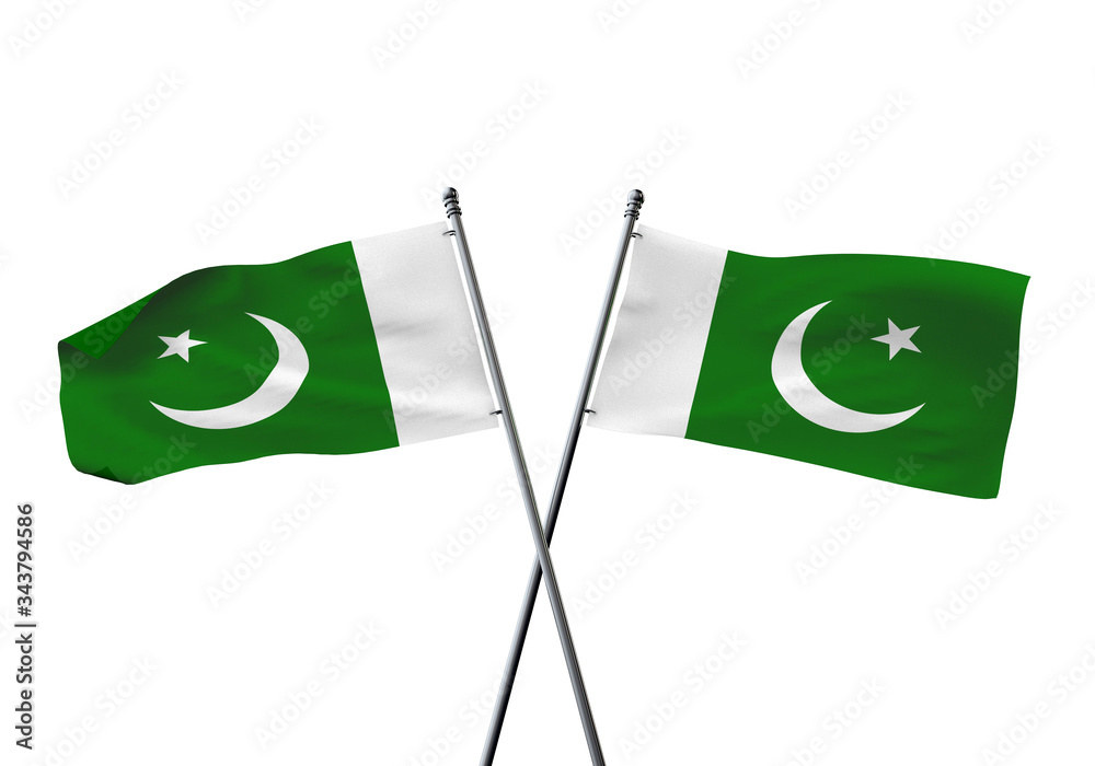 Pakistan flags crossed isolated on a white background. 3D Rendering ...