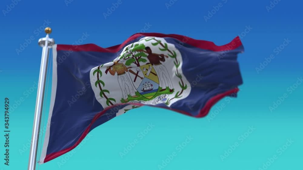 4k Belize National flag slow loop seamless waving with visible wrinkles ...