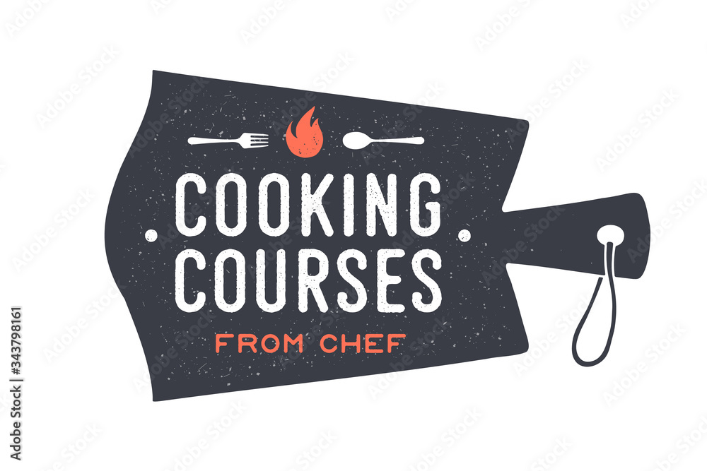 Kitchen cutting board. Logo for Cooking courses with cutting board and ...