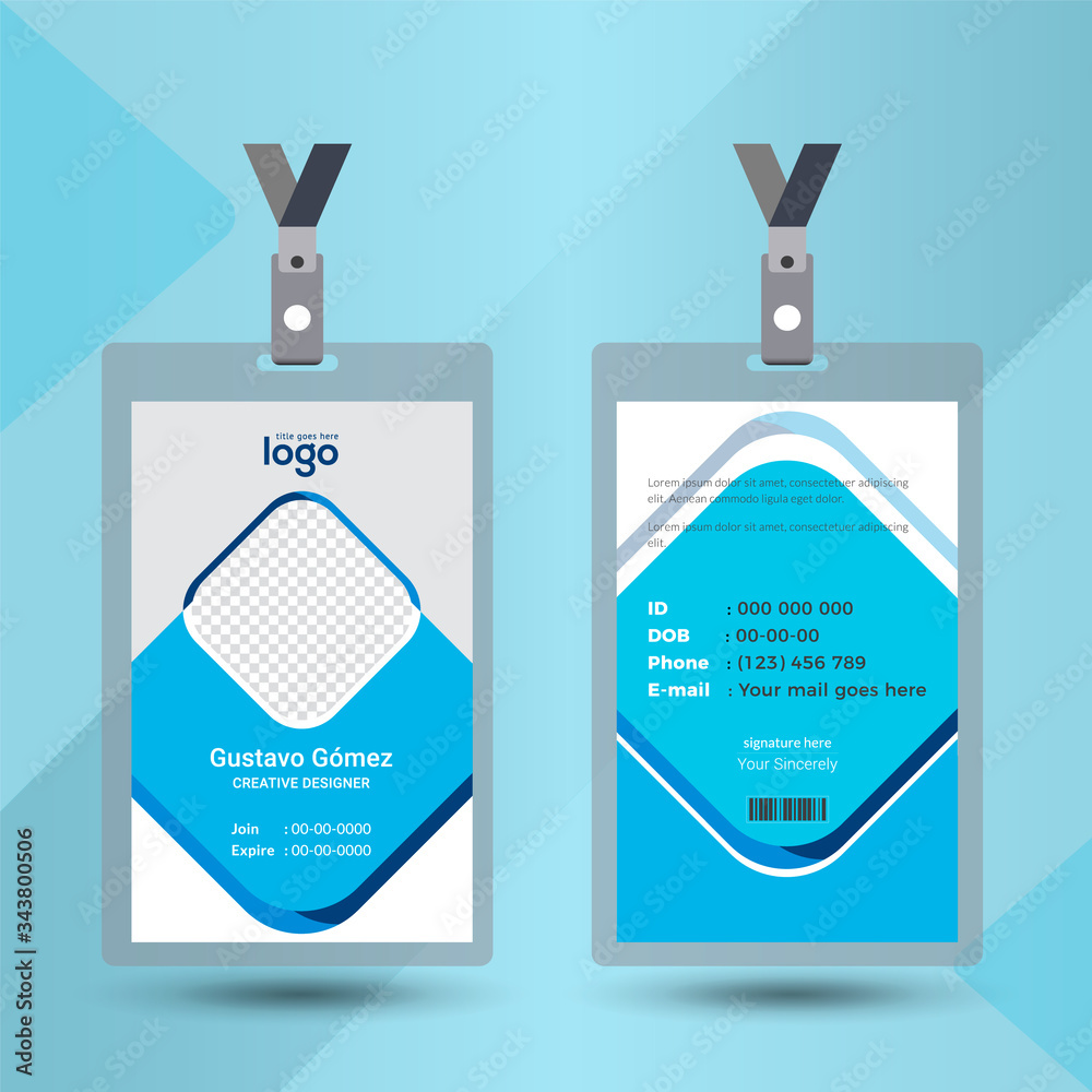 Cyan ID Card Design Template. Identity badge With Photo Placeholder ...