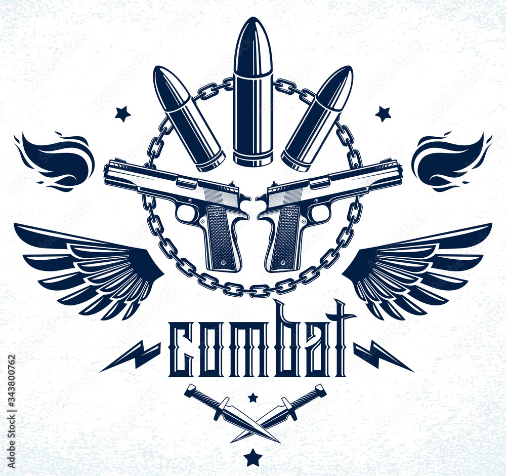 Revolution and War vector emblem with bullets and guns, logo or tattoo ...