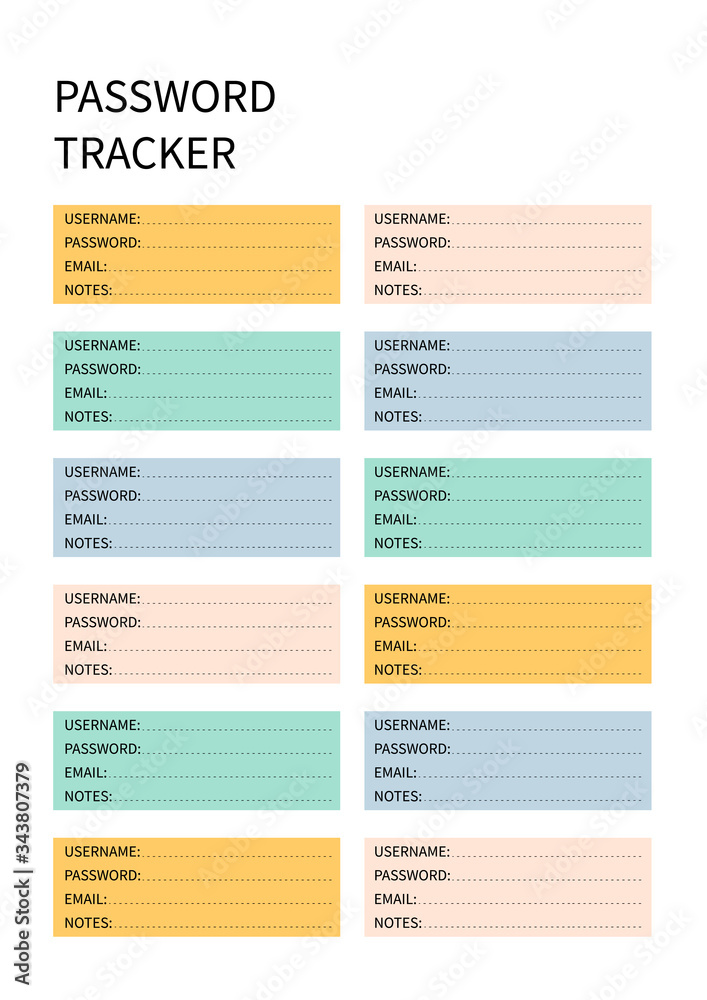 Password tracker, comfortable planner for organiser. Stock Vector ...