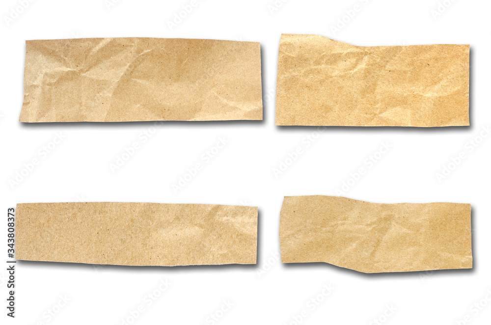 Recycled paper craft stick on a white background. Brown paper torn or ...