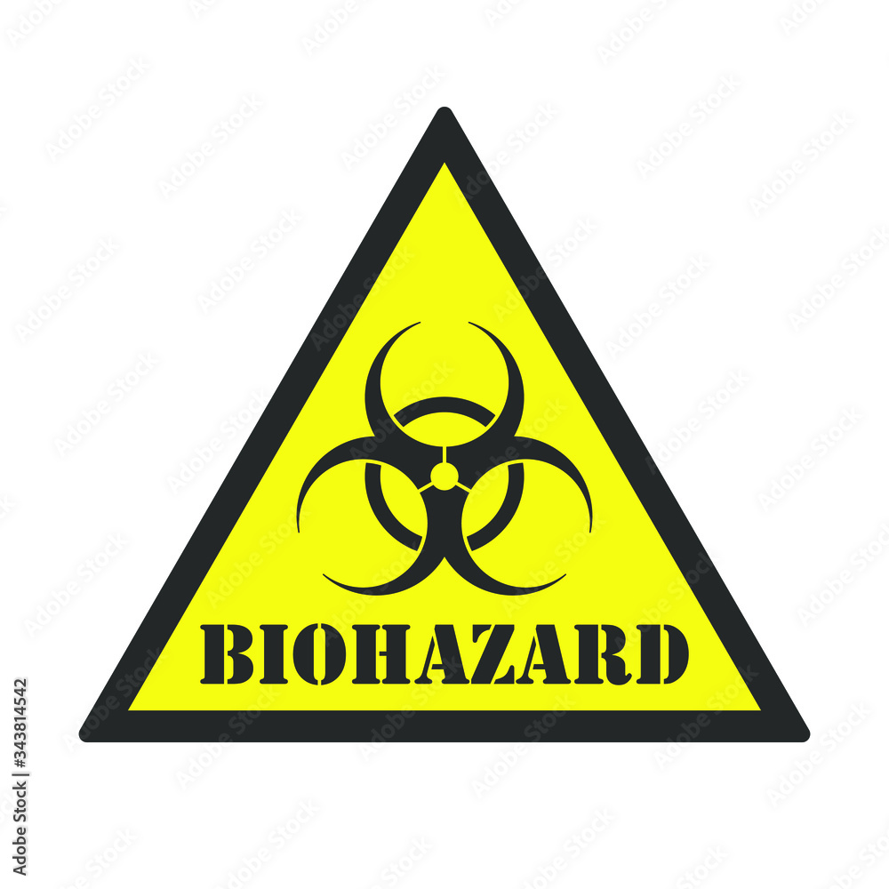 Biohazard yellow warning triangle icon. Medical waste caution symbol ...