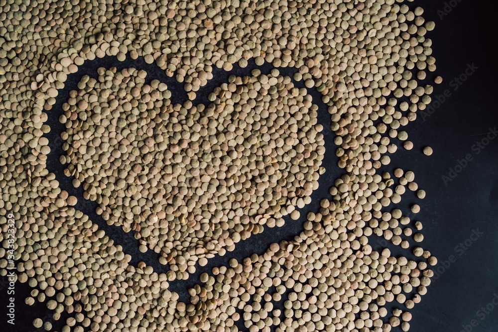 green lentils grain texture symbol of the heart on the grain Stock ...