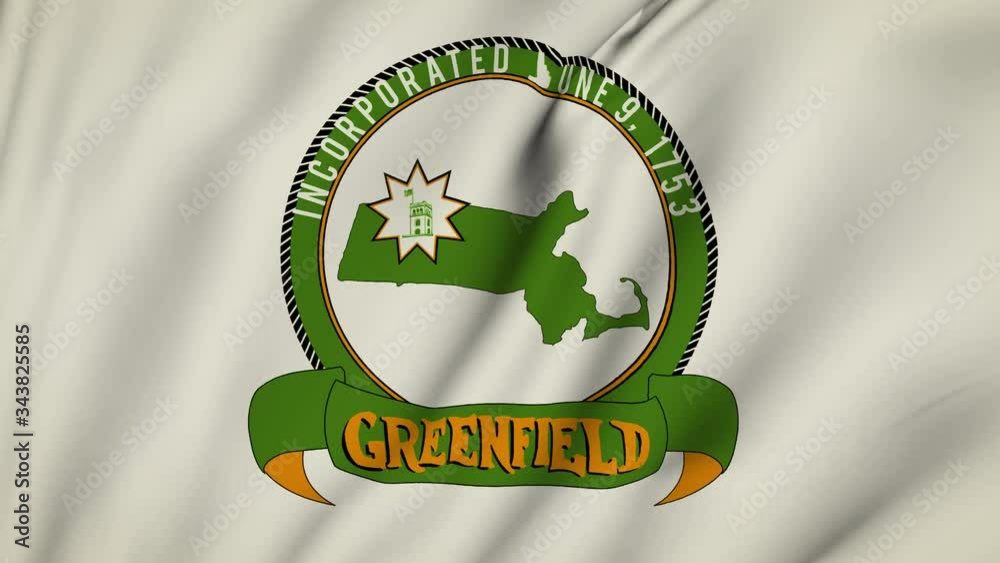greenfield city of Massachusetts flag is waving 3D animation ...