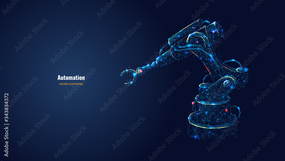 Robotic arm in dark blue background. Automation concept. Polygonal ...