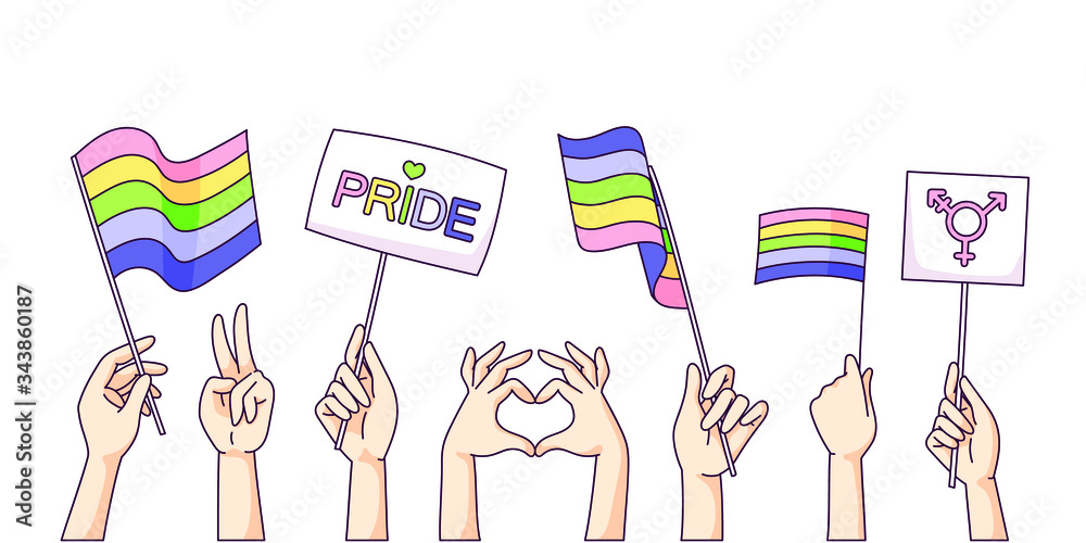 hands holding lgbt flags. gay pride. homosexual and bisexual love ...