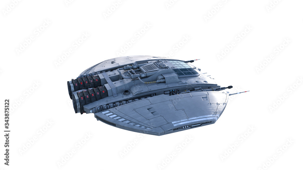 Alien spaceship, UFO spacecraft in flight isolated on white background ...