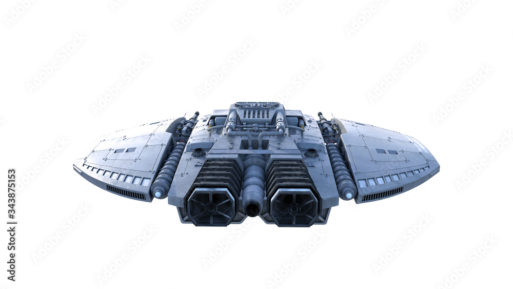 Alien spaceship, UFO spacecraft in flight isolated on white background ...