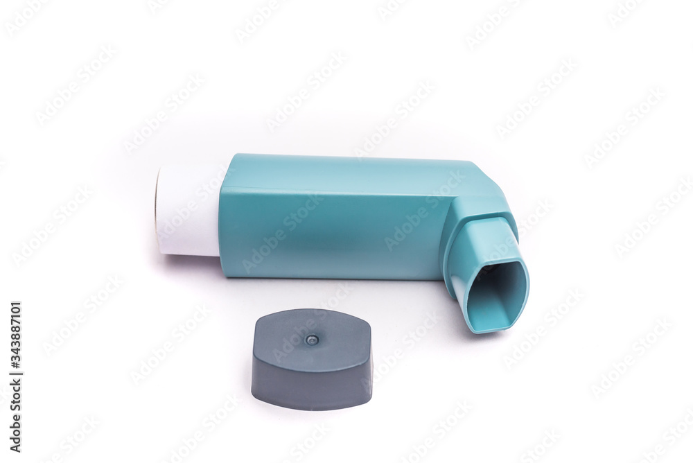 Portable asthma inhaler device on white background Stock Photo | Adobe ...