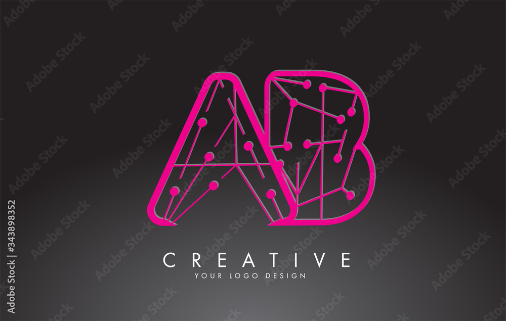 Letters AB A B logo initials with pink wires and dots template. Vector ...