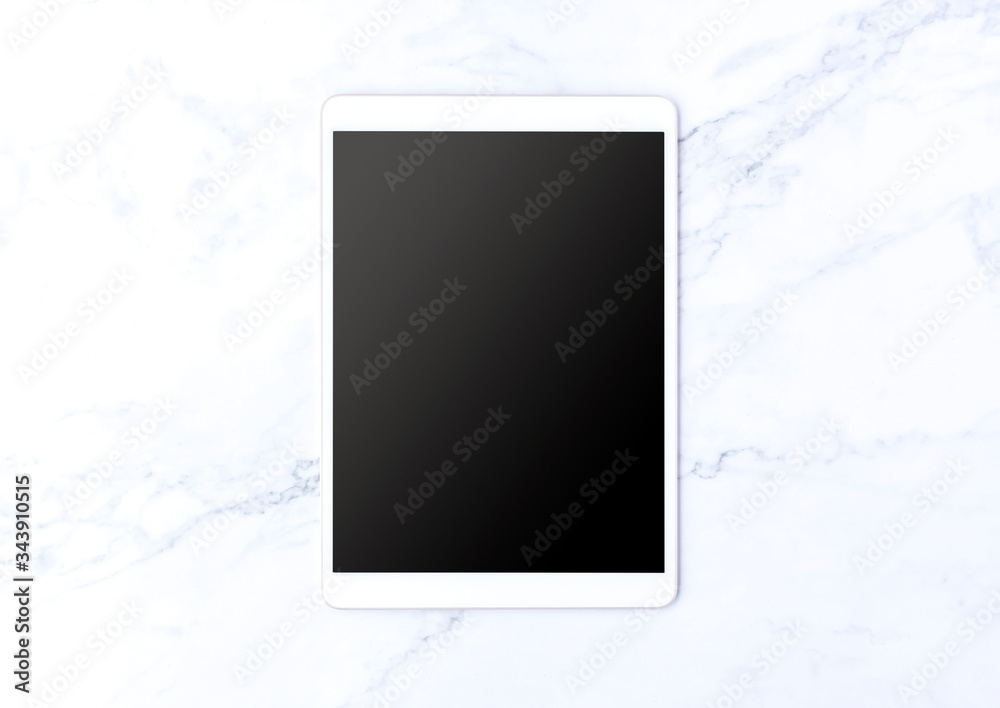Vintage Tablet mockup flat lay on old white marble table top view ...