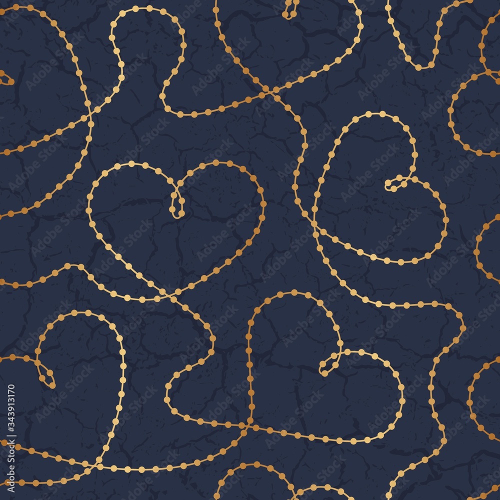 Golden continuous hearts. Marble seamless pattern. Gold heart on marble ...