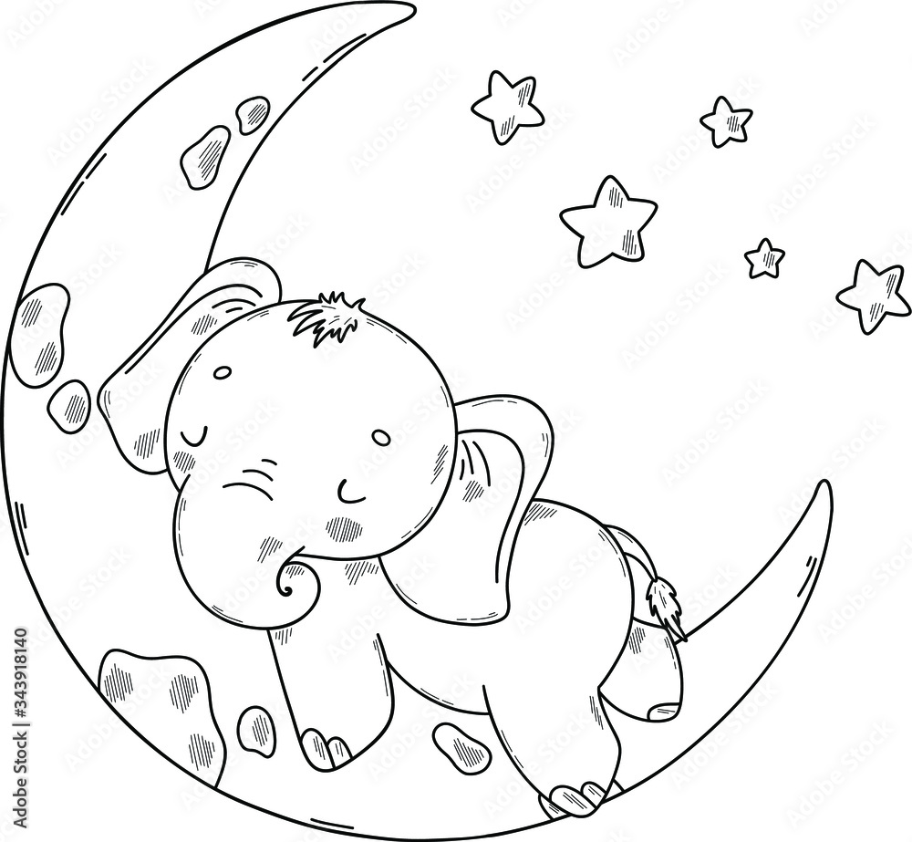 Cute baby elephant. Coloring book page for children Stock Vector ...