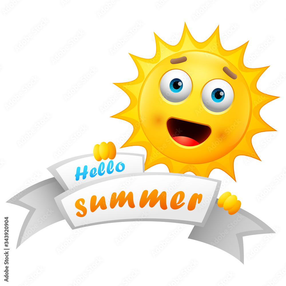 Summer background with happy sun cartoon Stock Vector | Adobe Stock