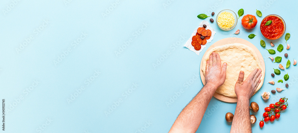 Making pizza step by step. Preparing the pizza dough Stock Photo ...
