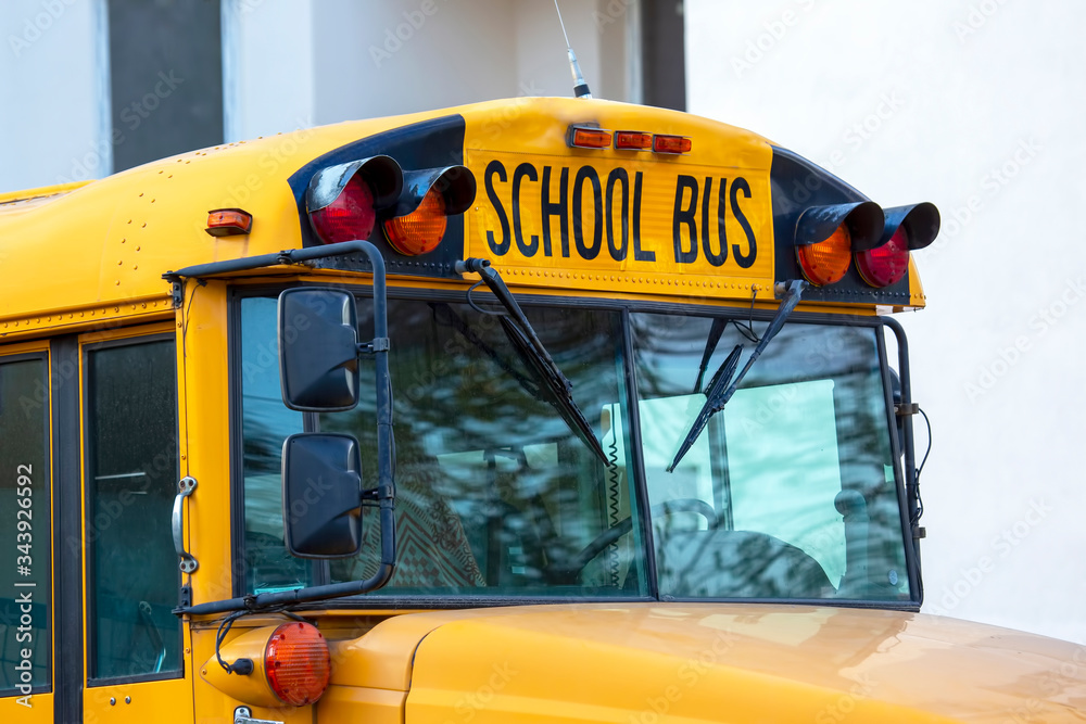 cabin of a city school bus close-up Stock Photo | Adobe Stock