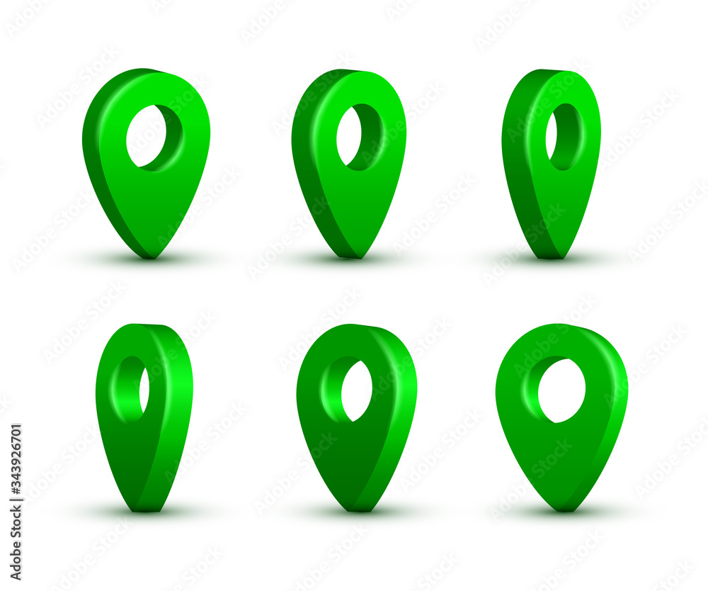 Shiny green realistic map pins set. Vector 3d pointers isolated on ... Shiny green realistic map pins set. Vector 3d pointers isolated on ...